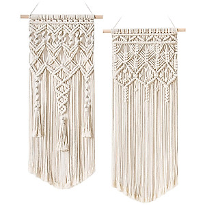 Mkono 2 Pcs Macrame Woven Wall Hanging Boho Chic Geometric Art Decor - Beautiful Bedroom Nursery Apartment Home Decoration, Gift for Girls Adults Birthday, 28" L x 13" W