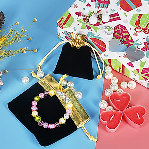 HRX Package Velvet Jewelry Bags 3x4 inch, 20pcs Black Gold Cloth Drawstring Pouches for Small Gift