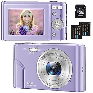 Digital Camera for Teens Kids, 1080P 48MP Kids Camera with 32GB SD Card, 2.4 Inch LCD Screen Kids Digital Camera with 16X Digital Zoom, Compact Kid Camera for Kids Girls Boys Adults Beginners (Purple)