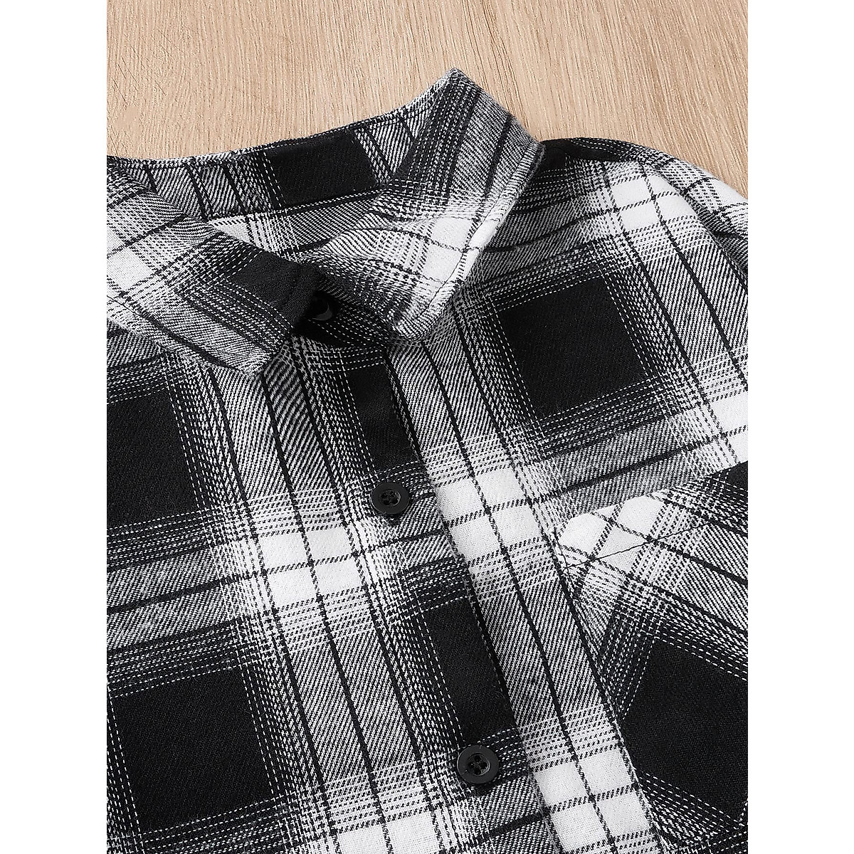 Floerns Girls 3 Piece Outfits Bell Bottom Outfit Cami Top and Flare Pants Set with Plaid Print Shirt Black and White 8Y