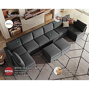 LINSY HOME Oversized Modular Sectional Sofa, Convertible Sectional Sofa Couch with Memory Foam, Modular Sleeper Sofa Covers Removable and Changeable, 10 Seat Sofa Sets for Living Room, Dark Grey