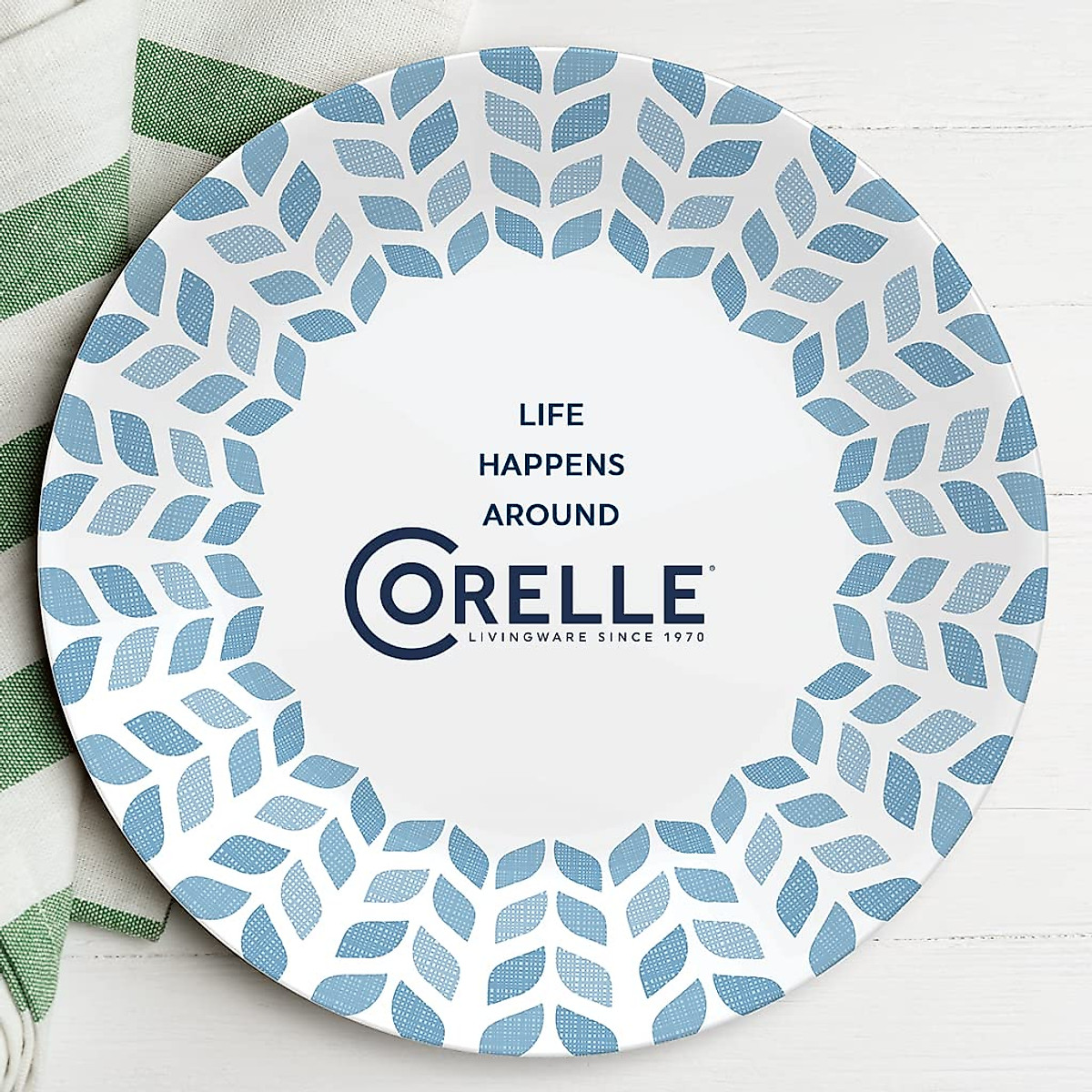 Corelle Global Collection Vitrelle 6-Piece Dinner Plate Set, Triple Layer Recycled Glass, Lightweight Eco-Friendly Round 10-1/4-Inch Plates Set, Northern Pines