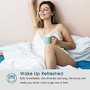 Dafinner Feathers Down Comforter Queen - Geometric Quilted Blanket with Corner Tabs, 55oz Medium Warm All Season Duvet Insert or Stand-Alone Comforter (90x90, White)