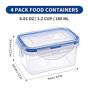 KIGI [4 PACK] 6.1OZ Small Plastic Food Storage Container Set Portion Control Mini Bento Box Leaf-proof To-go Container with Lids