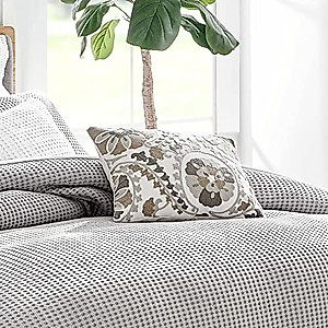 Levtex Home - Mills - Decorative Pillow (14x18in.) - Crewel Embroidered suzani - Light Grey, Taupe, Dark Grey, White