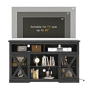 Xilingol Farmhouse TV Stand for 65+ Inch TVs, Tall TV Stands with Power Outlets, Tall Entertainment Center with Sliding Barn Door & Storage Shelves, 65" TV Stands for Living Room, Grey