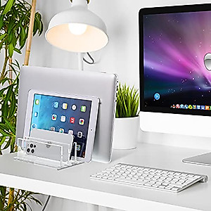 4-Compartment Acrylic Vertical Laptop Stand, Can Accommodate with a Thickness of Less Than 2 cm, Fits Most Laptop (Clear)