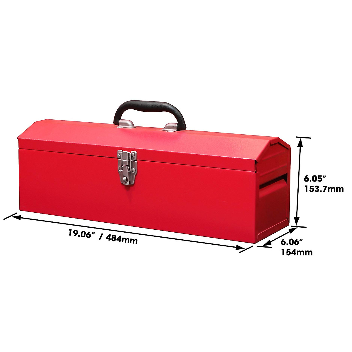BIG RED TB101 Torin 19" Hip Roof Style Portable Steel Tool Box with Metal Latch Closure and Removable Storage Tray, Red, 19.1" x 6.1" x 6.5"