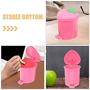 Luxshiny 2pcs Strawberry Trash Can Cute Mini Countertop Trash Can with Lid Kawaii Small Garbage Can Plastic Waste Bin Wastebasket for Car Office Bedroom Kitchen Decor