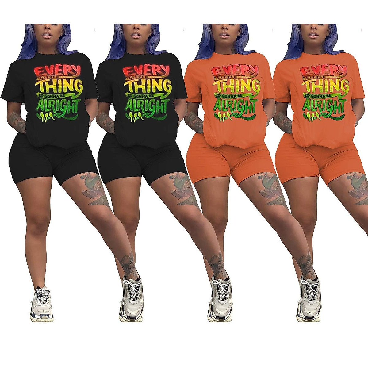 Molilove 2 Piece Outfits for Women Rainbow Short Sleeve Top + Short Pants Casual Tracksuit Jogging Suit 2 Piece Outfits Round Neck Printed Short Two-Piece Set