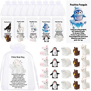 Suzile 50 Set Employee Appreciation Gifts Bulk Winter Polar Animal Figures Thank You Holiday Gift Pun Inspirational Cards for Coworker Funny Resin Penguin Polar Bear Fox Alpaca Pony Office Favor