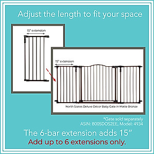 Toddleroo by North States 6-Bar Extension for Deluxe Décor Gate: Adjust your gate to fit your space. Add up to six extensions. No tools required. (Adds 15" Width, Matte Bronze)