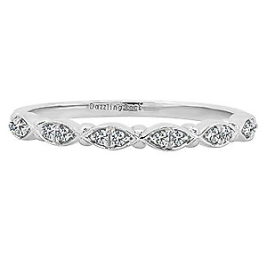 Dazzlingrock Collection 0.10 Carat (Ctw) Round Lab Grown White Diamond Women Wedding Stackable Band in 10K White Gold, Size 7