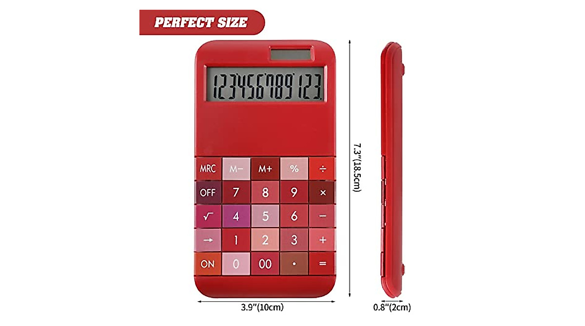 AOAILION Stylish Red Calculator with Dual Power