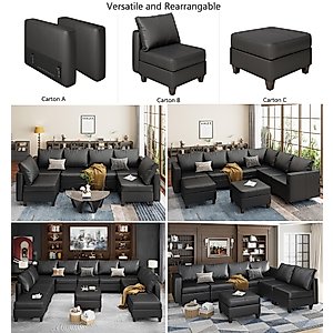 EASE MOOSE Modular Sectional Couch with Storage Seats, 4 Seat Faux Leather Convertible Modular Sofa Sectional Sofa Couch with Reversible Chaises for Small Spaces