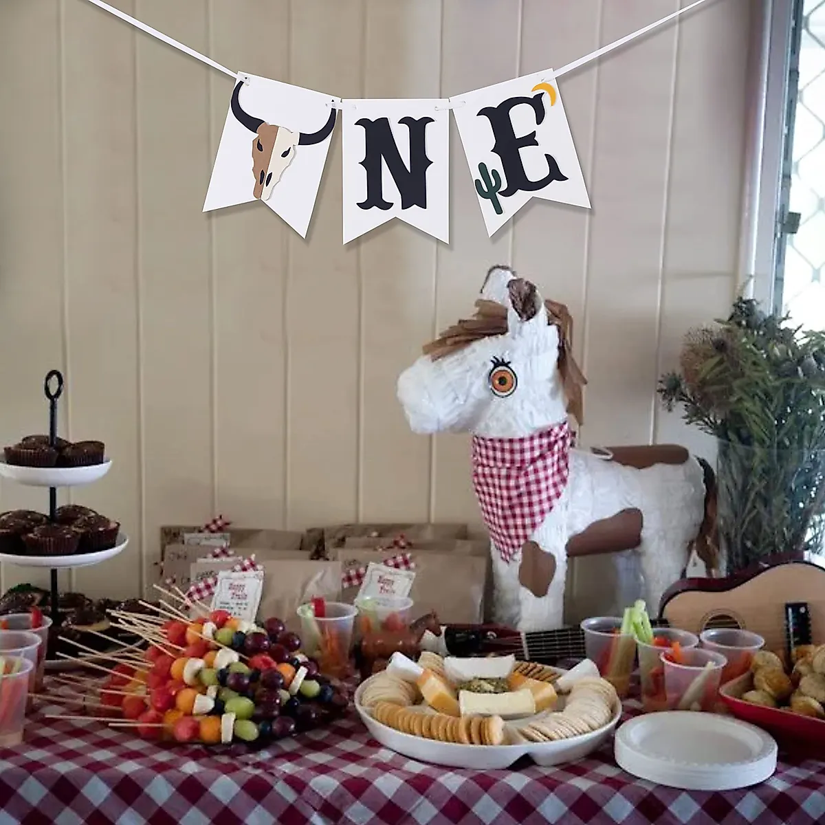 VAVAYAO First Rodeo High Chair Banner - Western Themed Birthday, First Rodeo, Baby 1st Birthday Party Decorations, Farm Themed Party Decorations, Bull Skull, Cactus, Wild West, 1st Birthday