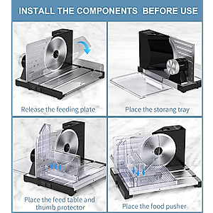Meat Slicer, Electric Deli Meat Slicer for Home Facelle, 0-18mm Adjustable Thickness Electric Food Slicer Machine with Removable Stainless Steel Blades, Foldable and easy to store