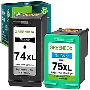 GREENBOX Remanufactured Ink Cartridge 74XL 75XL Replacement for HP 74XL 75XL High Yield CB336WN CB338WN for PhotoSmart C4480 D4280 D4260 C4440 J6480 C4280 C4580 Printer (1 Black 1 Tri-Color)