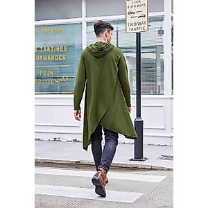 COOFANDY Mens Casual Hooded Poncho Cape Cloak Irregular Hem Hoodie Pullover,Army Green,X-Large