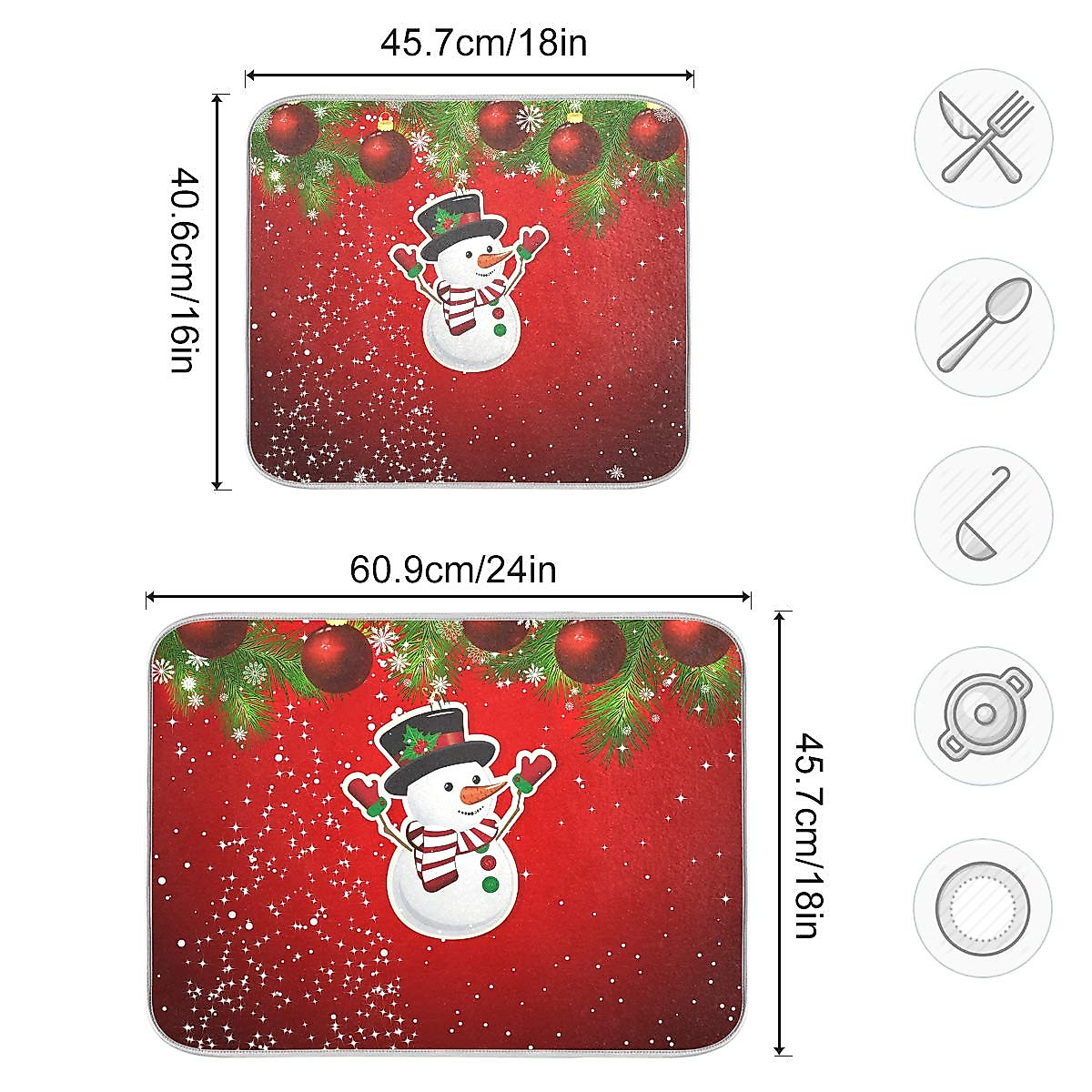 Christmas Dish Drying Mat, Red Christmas Snowman Dish Mat for Kitchen Countertops Sinks Drying Mat Absorbent Heat Resistant Dishes Drainer Pad 18 x 24 Inch