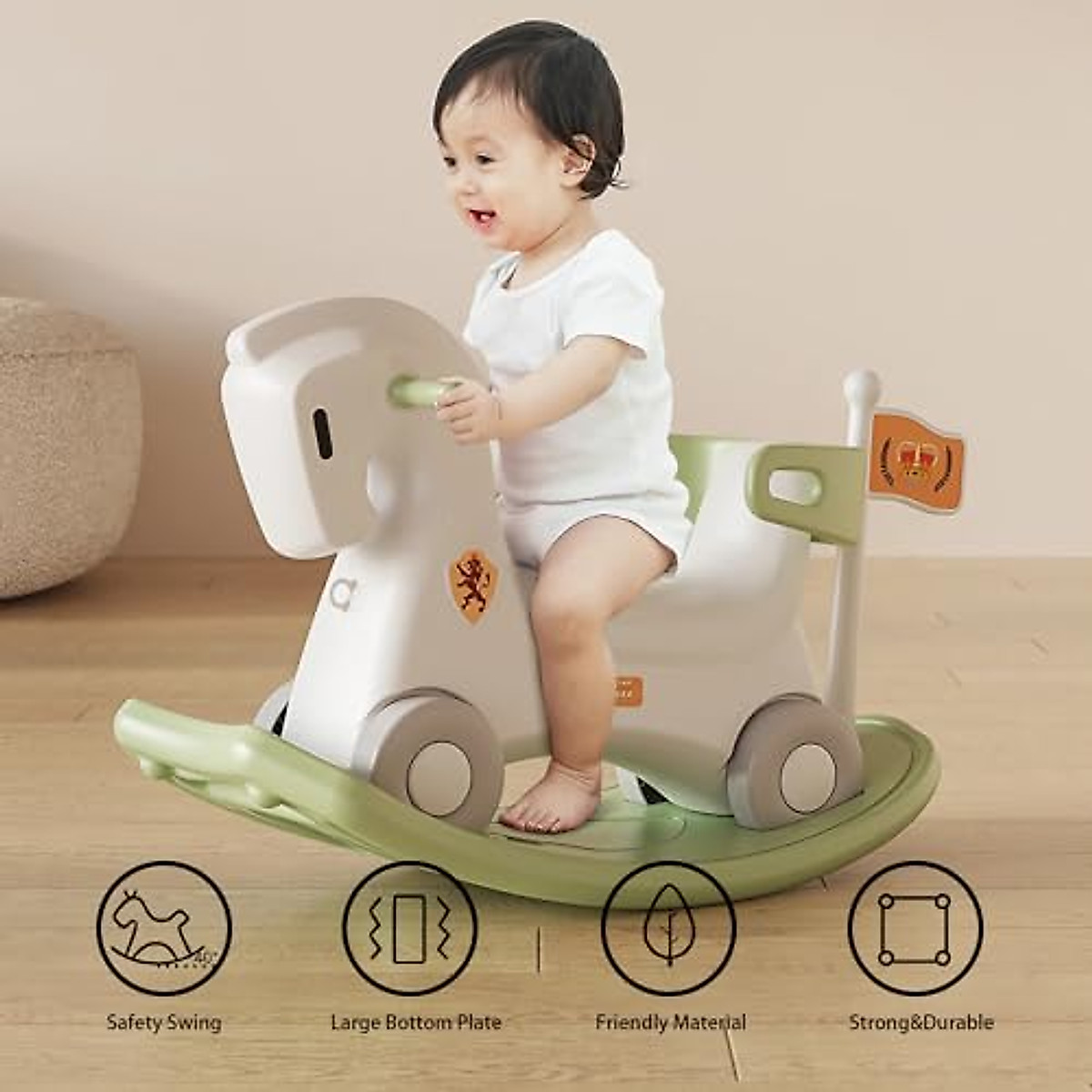 CHORBEYCH Knight Rocker Horse Balance Bike Ride Toy for Toddler 1-3 Years Kids Boys Girls Birthday Gifts Outdoor Farm Riding Animal Rocker Push(Green)