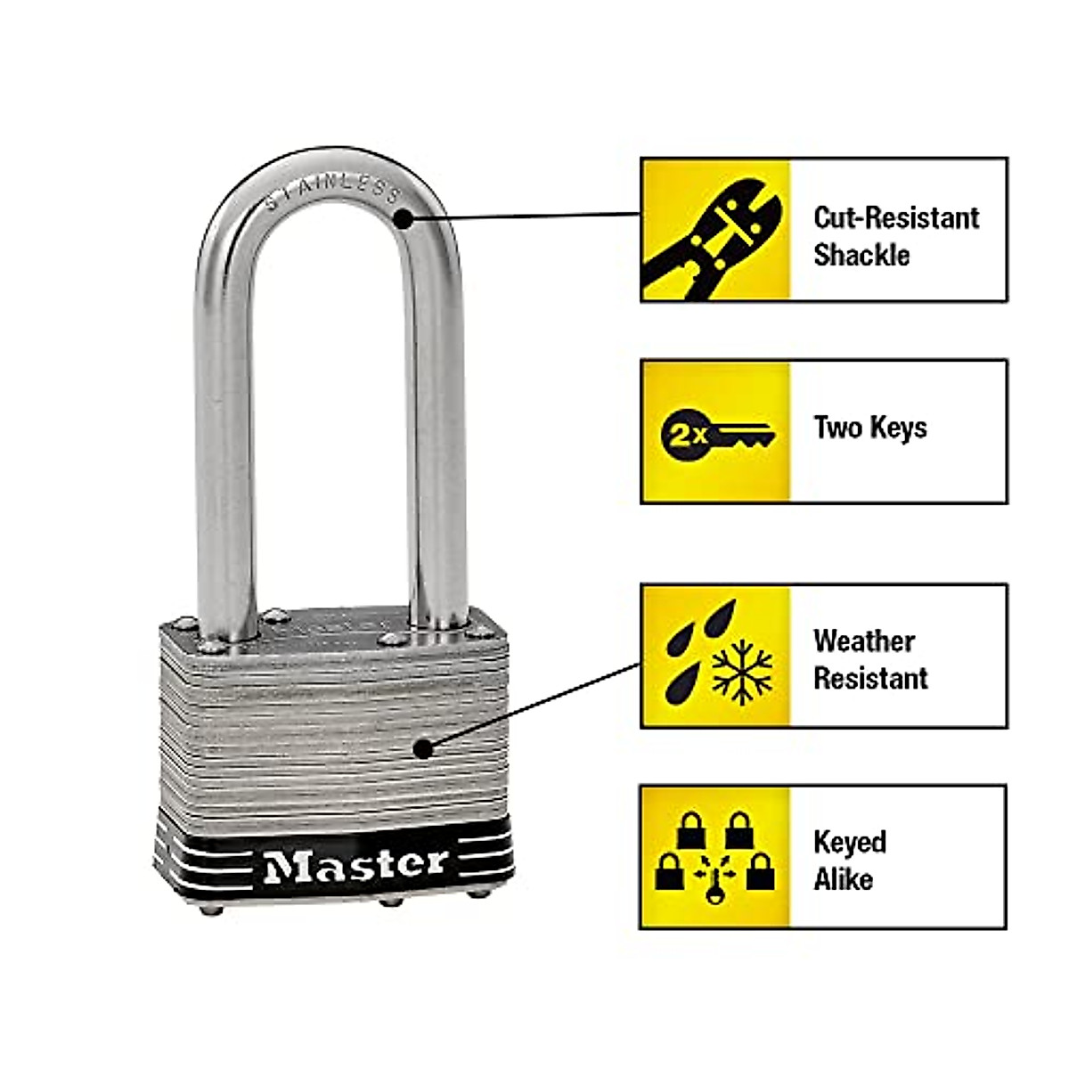 Master Lock 5SSQLJ Stainless Steel Outdoor Padlock with Key, 4 Pack Keyed-Alike, Silver