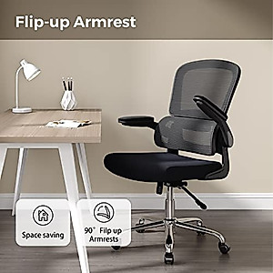 Logicfox Ergonomic Office Chair, Breathable Mesh Chair with Adjustable Height, Computer Chair with a Double Lumbar Support and Flip-up Arms, Home Office Desk Chair with 90°-130° Tilt Function