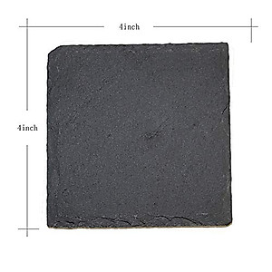 12 Pack 4 x 4 Inch Gorgeous Black Slate Stone Coasters Bulk Square Slate Stone Cup Coaster for Drink Bar Kitchen Home, Handmade Natural Rough Edge, Set of 12