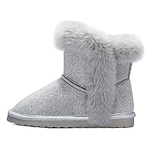K KomForme Girls Snow Boots Warm Fur Lined Glitter Strap Winter Shoes Lightweight with Hook-and-loop(Toddler/Little Kids/Big Kids)