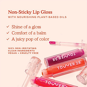 Tower 28 ShineOn Milky Lip Jelly, OAT, Non-Sticky Lip Gloss, Milky Peachy Pink Vegan Lip Gloss, Moisturizing Apricot and Raspberry Seed Oil, Cruelty Free