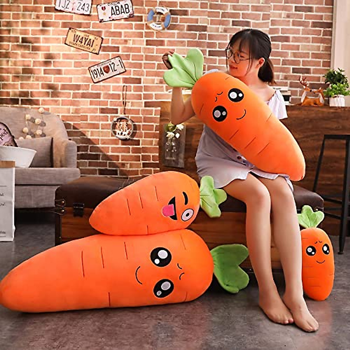 XIZHI 27.5" Carrot Hugging Pillow Kids Pillows Plush Cute Expression Stuffed Doll Toy (Cute)