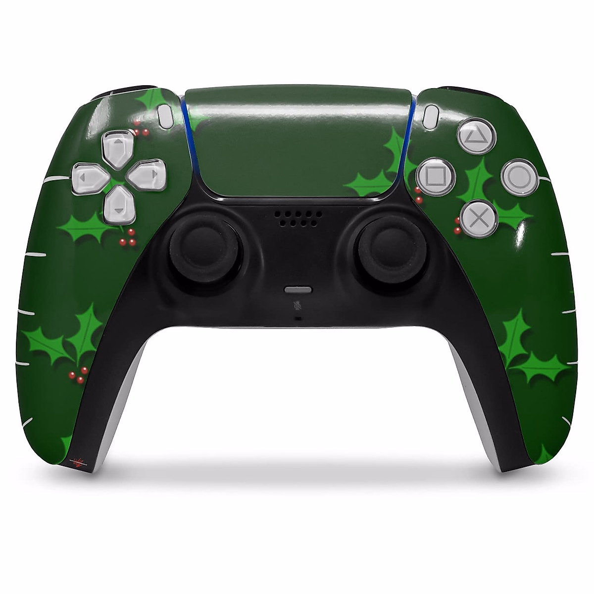 WraptorSkinz Skin Wrap compatible with Sony PS5 DualSense Controller Christmas Holly Leaves on Green (CONTROLLER NOT INCLUDED)