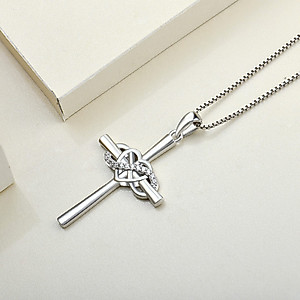 YL Cross Necklace Sterling Silver Infinity Heart Crucifix Pendant Cubic Zirconia Criss Jewelry for Women
