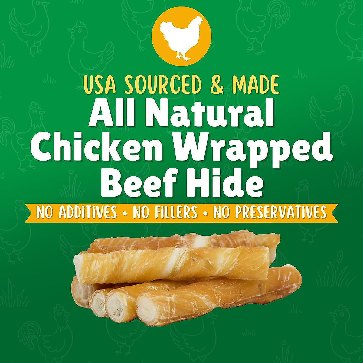 Lucky Premium Treats Chicken Wrapped Dog Treats – USA Made Raw Hide Sticks for Small & Toy Size Dogs – Long Lasting, Preservative Free Dog Treats – 150 Chews