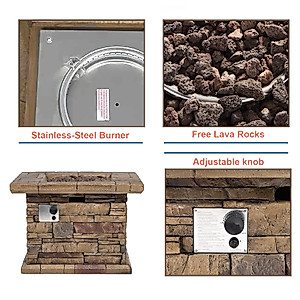 SUNBURY Outdoor Propane Fire Pit, Square Stonecrest Gas Fire Pit for Outside Patio, Concrete Propane Fire Table 50,000 BTU Gas Fire Pit w Lava Rocks, Waterproof Cover