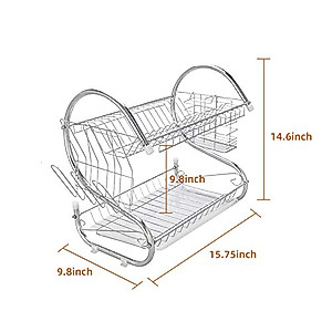 WINZKI Chrome Plated, S-Shaped, Rust-Resistant, 2-Tier Dishrack