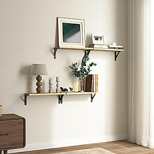 ThriftyZ Rustic Floating Shelves for Wall, Farmhouse Wood Shelf for Wall Decor, Wall Mounted Room Shelves Sets of 4, Hanging Wall Storage for Bathroom, Bedroom, Livinging Room - Rustic Wood