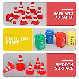 NUOBESTY Mini Traffic Signs Set, Plastic Street Signs Playset Traffic Cones Yellow Warning Sign Garbage Can Toy Safety Education Toy for Kids 25pcs