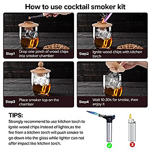 Cocktail Smoker Kit,Old Fashioned Whiskey Bourbon Drink Smoker Kit, Cherry Pecan Apple Oak four Kinds of Wood Chips for Whiskey and Bourbon .For Your Friends, Husband, Dad.（No Butane）