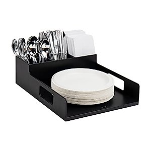 Mind Reader Utensil Napkin & Plate Holder, Silverware Organizer, Serving Tray, Plastic, 11.25"L x 15.25"W x 4.5"H, Black