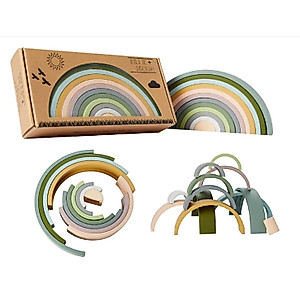 Billie + Squish Silicone Rainbow Stacking Toy - Largest on The Market 12 Layer Montessori Toys for Toddlers - Learning and Development Toy - Boho Rainbow Baby Color (Boho)