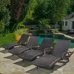(Set of 4) Olivia Outdoor Brown Wicker Armed Chaise Lounge Chair