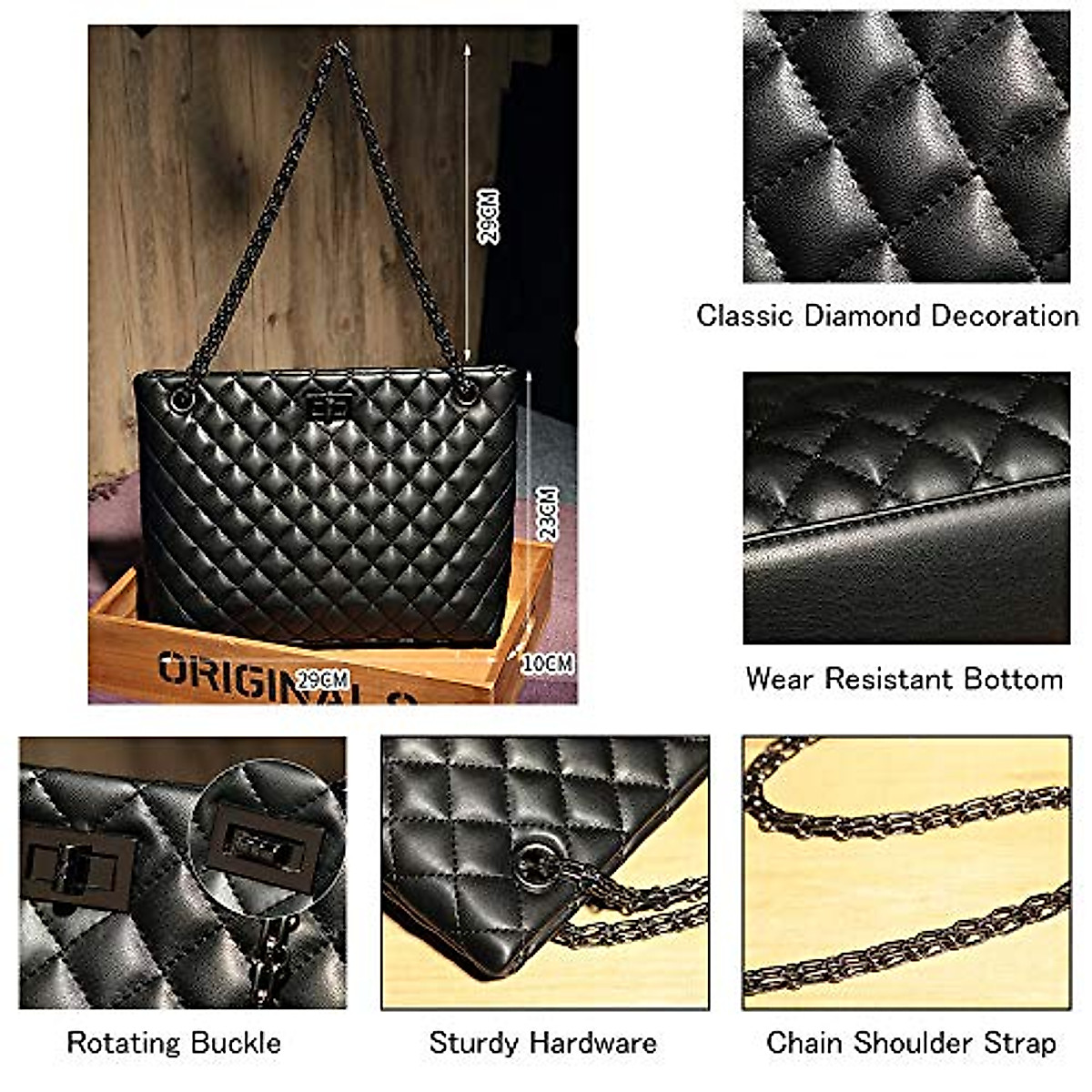 zhongningyifeng Shoulder Bag for Women Handbag Purse Leather Fashion Upgrade with Chain Strap (black1)