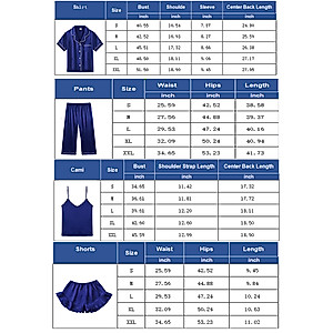 SWOMOG Womens 4 Piece Pajamas Silk Button Down Tops Satin Cami Tank Top Ruffle Shorts Lounge Sets Summer Pjs Soft Sleepwear