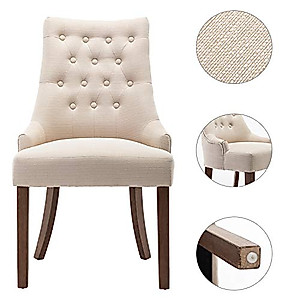COLAMY Wingback Upholstered Dining Chairs Set of 6, Fabric Side Dining Room Chairs with Tufted Button, Living Room Chairs for Home Kitchen- Beige