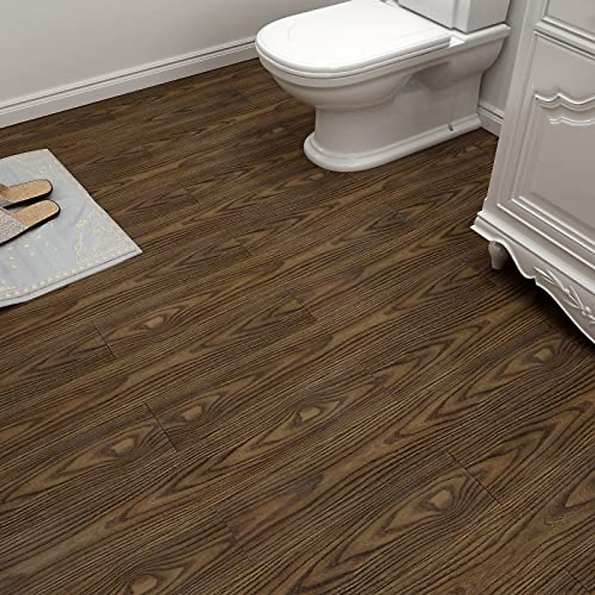 Decotalk Peel and Stick Wood Flooring Vinyl 15pcs Brown Wood Floor Tiles Self Adhesive 36"x6" Bathroom Floor Tile Waterproof Soft Vinyl Plank Flooring Laminate Wood Flooring Tiles for Kitchen Bathroom