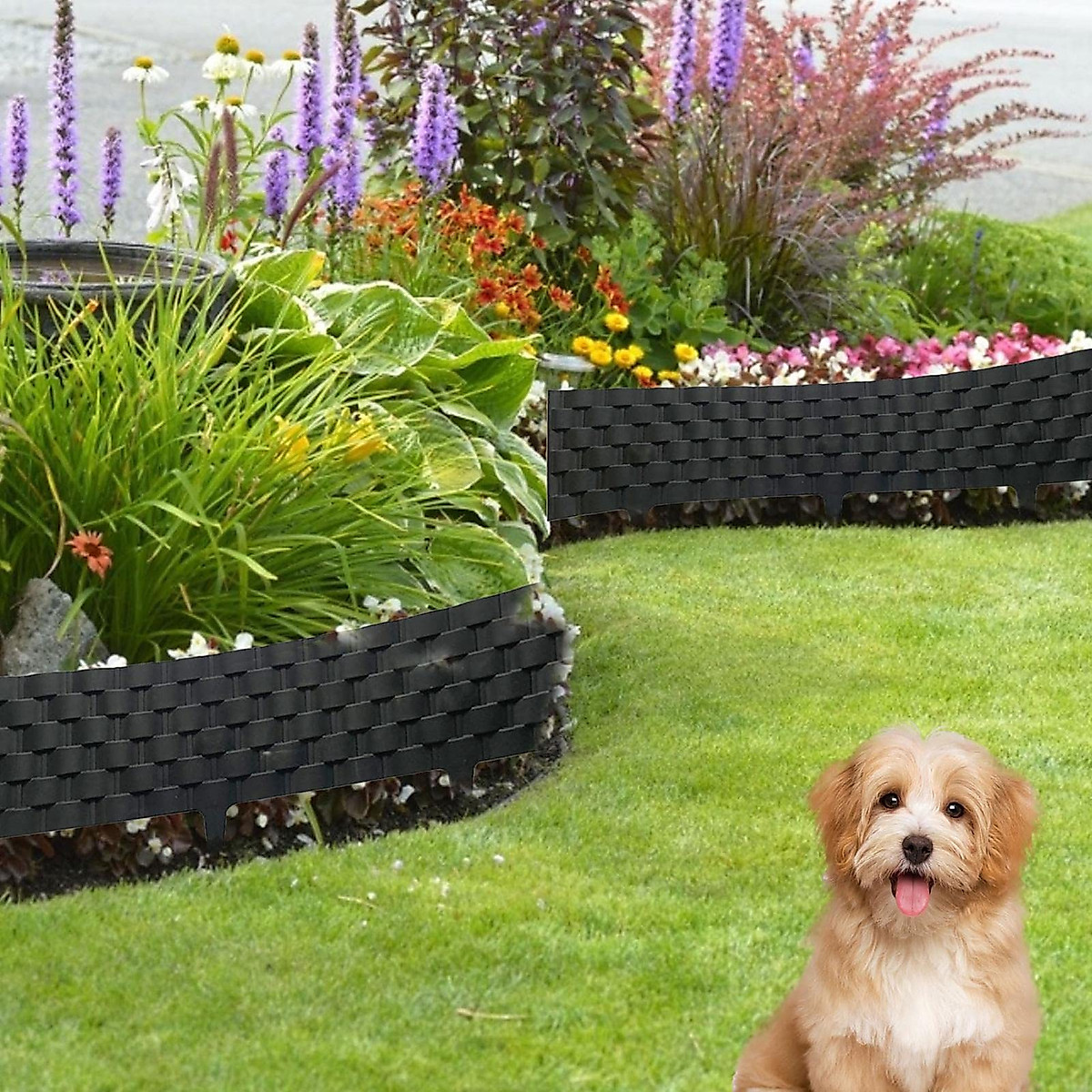 Lawn Edge Garden Fence, 6021cm Decorative Garden Wedding Fencings, 2Pcs Black Rattan Effect Edging Fence, Detachable Lawn Edge Fencing for Yard Garden Patio Backyard Décor