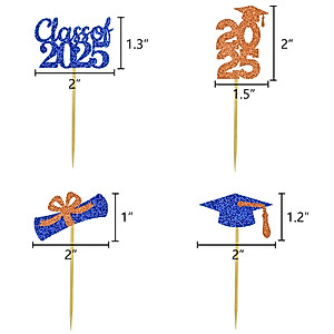 Graduation Cake Topper Congrats Grad Cupcake Toppers Kindergarten High School College University Glitter Decoration Blue Orange