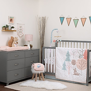 Carter's Woodland Meadow Forest/Deer/Owl 100% Cotton Fitted Crib Sheet, Pink/Aqua/White