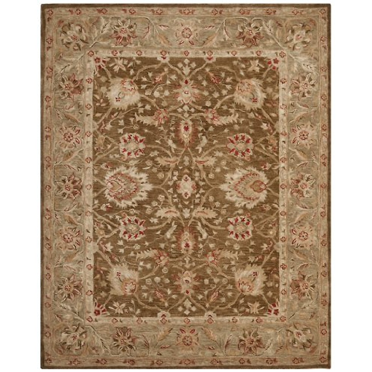 SAFAVIEH Anatolia Collection 8' x 10' Brown / Green AN512F Handmade Traditional Oriental Premium Wool Area Rug